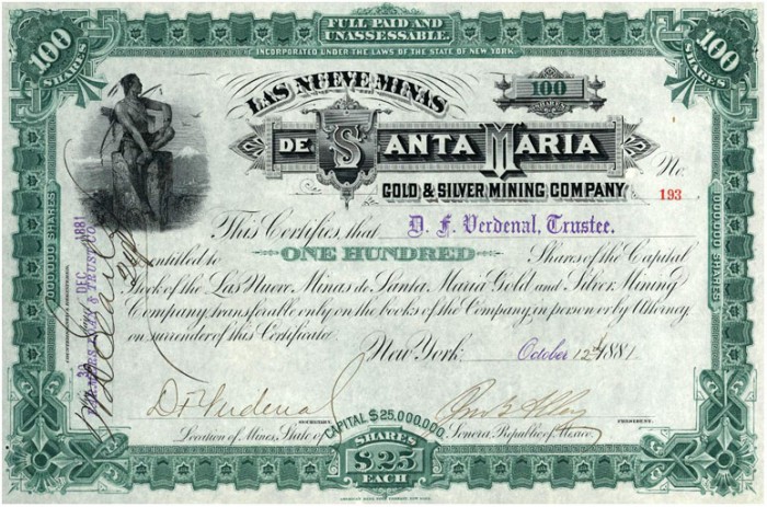 Acciones mineras de Las Nueve Minas de Santa Maria Gold & Silver Mining ...